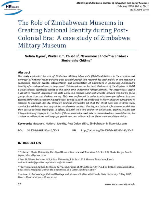 (PDF) The Role of Zimbabwean Museums in Creating National Identity ...