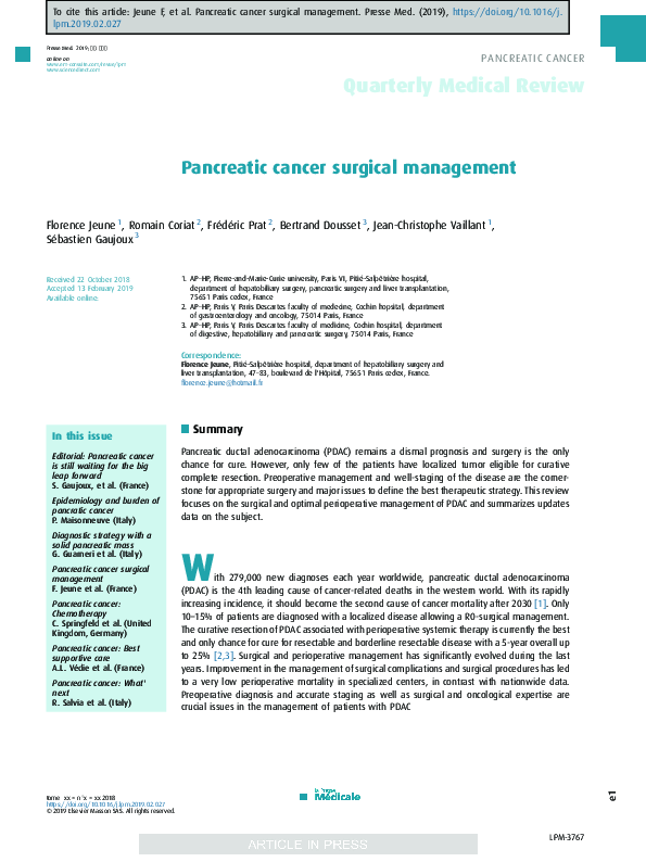 (PDF) Pancreatic cancer surgical management