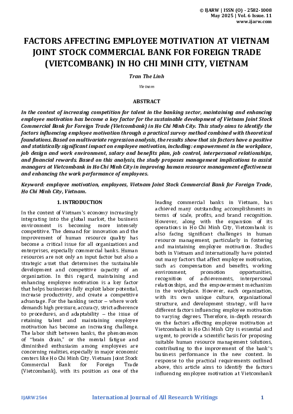 (PDF) FACTORS AFFECTING EMPLOYEE MOTIVATION AT VIETNAM JOINT STOCK ...