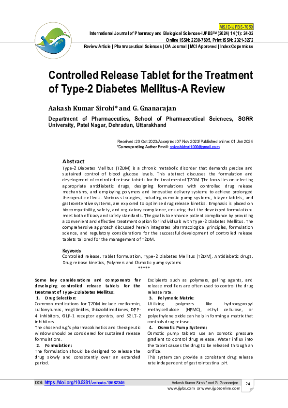 (PDF) Controlled Release Tablet for the Treatment of Type-2 Diabetes ...