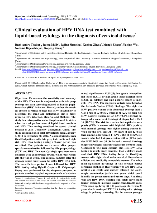 (PDF) Clinical evaluation of HPV DNA test combined with liquid-based ...