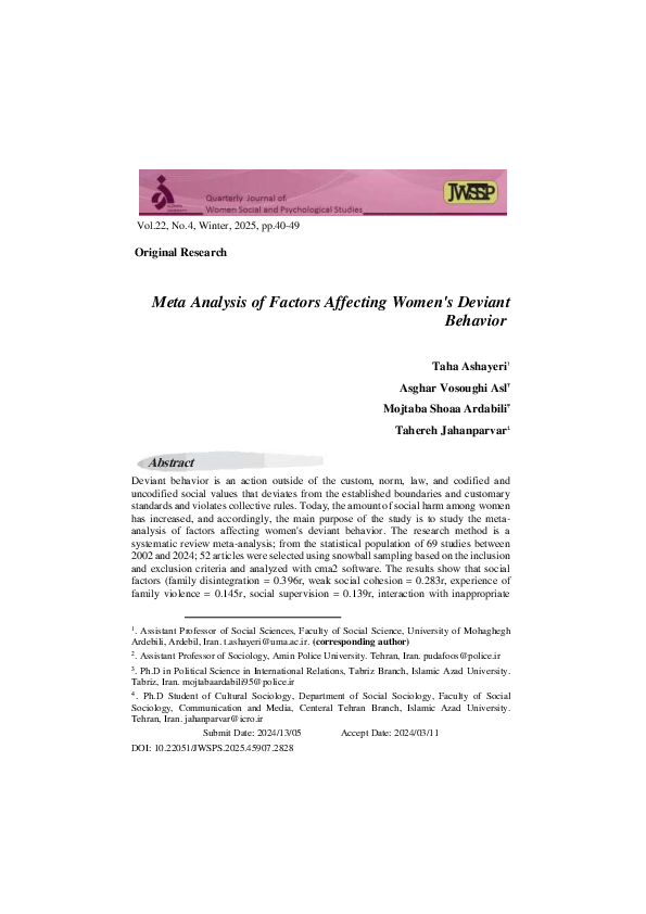 (PDF) Meta Analysis of Factors Affecting Women's Deviant Behavior