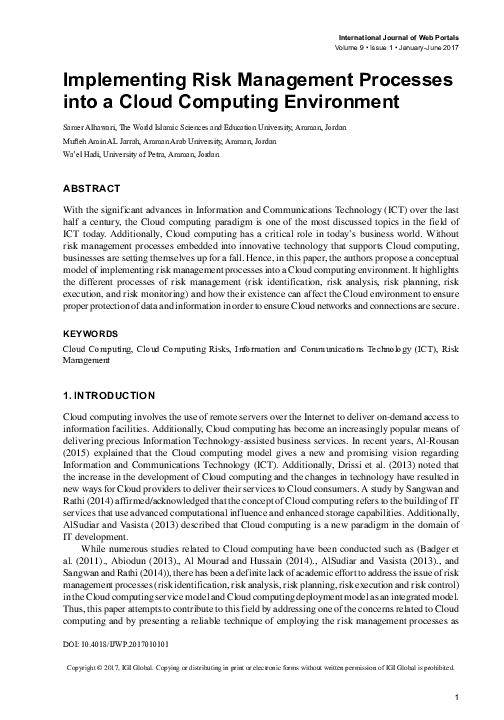 (PDF) Implementing Risk Management Processes Into a Cloud Computing Environment