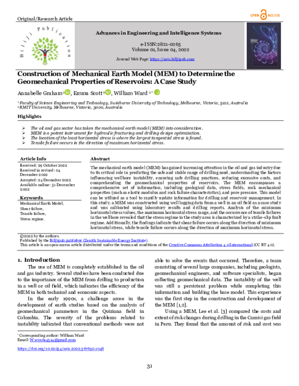 (PDF) Construction of Mechanical Earth Model (MEM) to Determine the ...