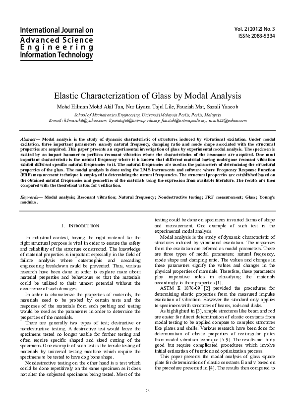 (PDF) Elastic Characterization of Glass by Modal Analysis