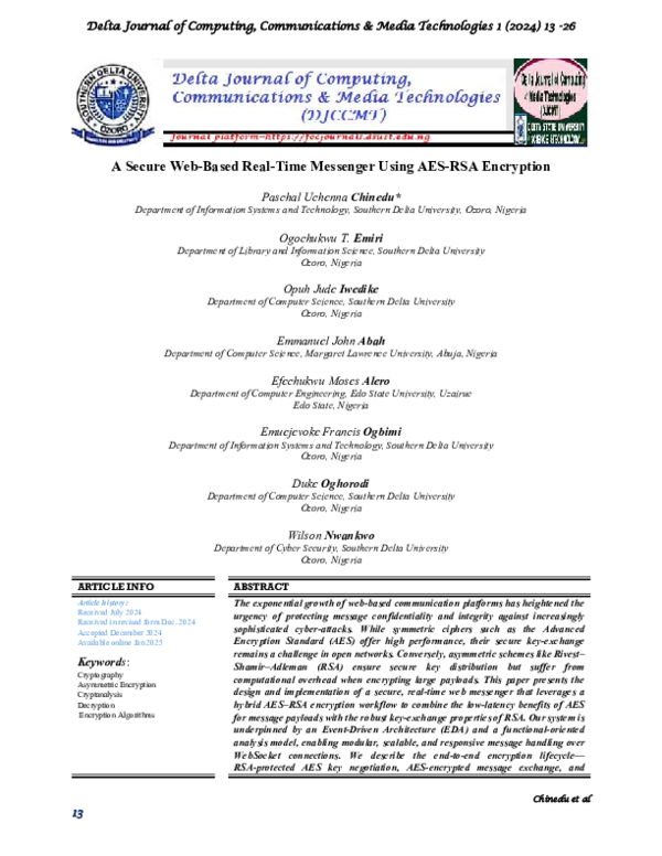 (PDF) A Secure Web-Based Real-Time Messenger Using AES-RSA Encryption