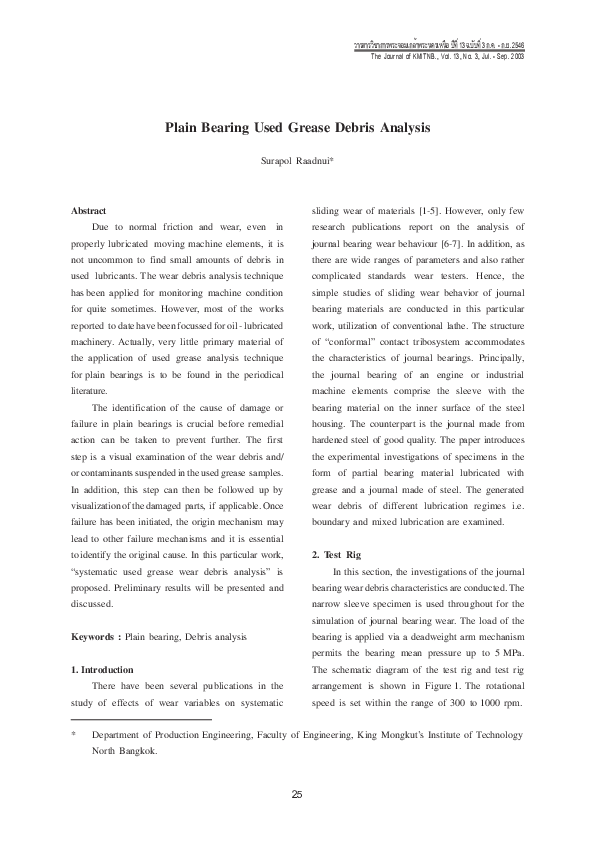 (PDF) Plain bearing used grease Debris analysis