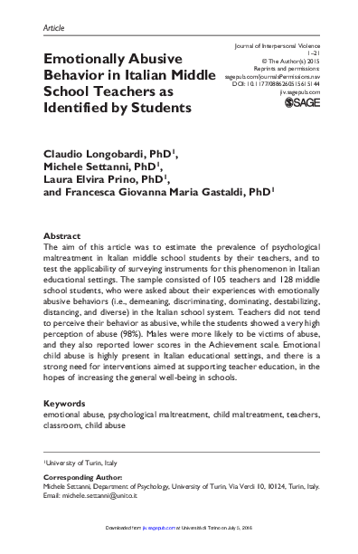 (PDF) Emotionally Abusive Behavior in Italian Middle School Teachers as ...