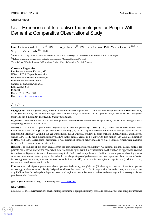 (PDF) User Experience of Interactive Technologies for People With ...