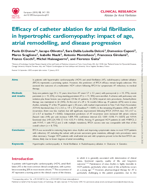 (PDF) Efficacy of catheter ablation for atrial fibrillation in hypertrophic cardiomyopathy ...