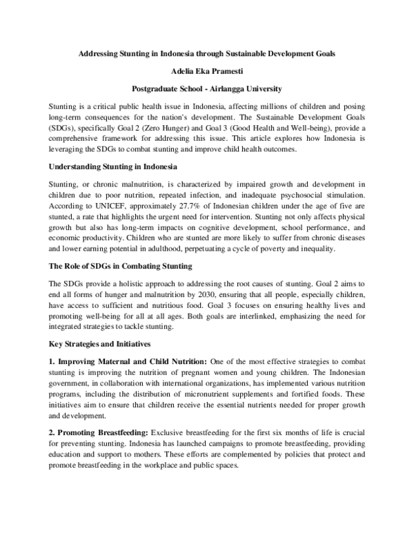 (PDF) Addressing Stunting in Indonesia through Sustainable Development ...
