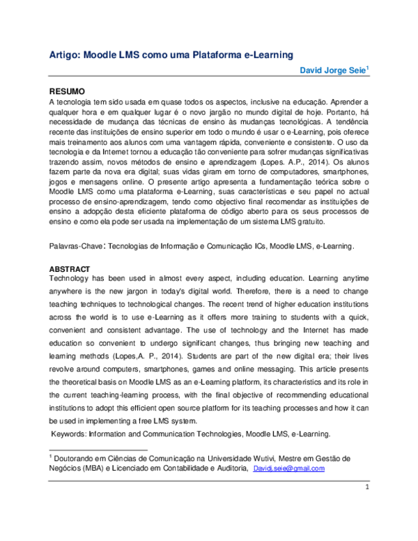 (PDF) Artigo: Moodle LMS como uma Plataforma e-Learning