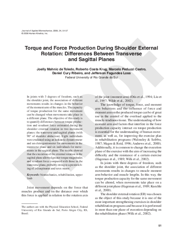 (PDF) Torque and Force Production during Shoulder External Rotation ...