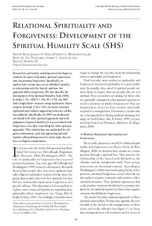 (PDF) Relational Spirituality and Forgiveness: Development of the ...