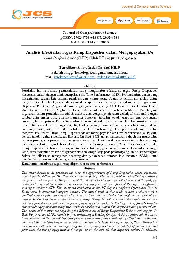 (PDF) Analisis Efektivitas Tugas Ramp Dispatcher dalam Mengupayakan On ...
