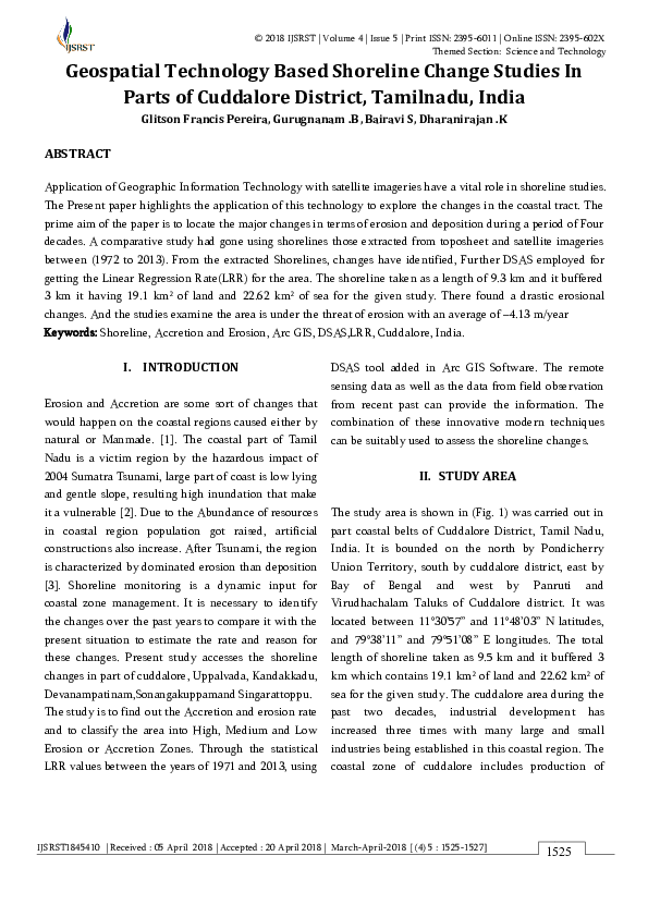 (PDF) Geospatial Technology Based Shoreline Change Studies In Parts of Cuddalore District ...