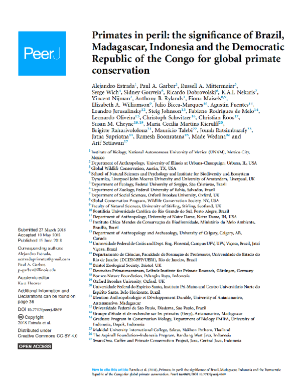 (PDF) Primates in peril: the significance of Brazil, Madagascar ...