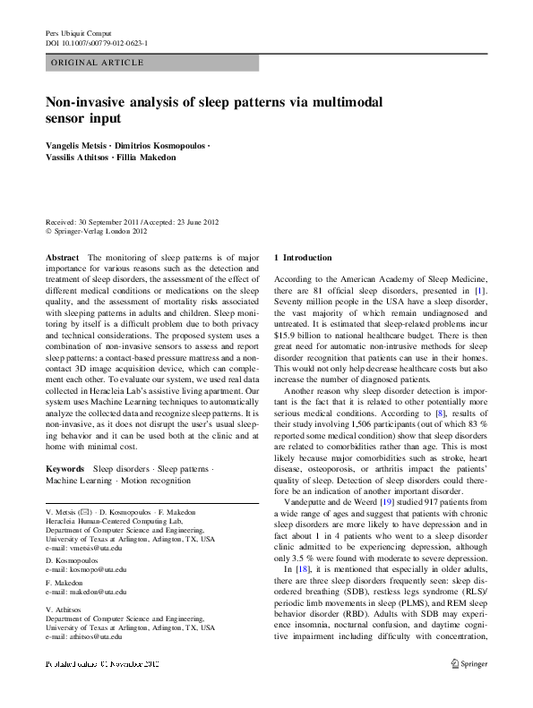 (PDF) Non-invasive analysis of sleep patterns via multimodal sensor input