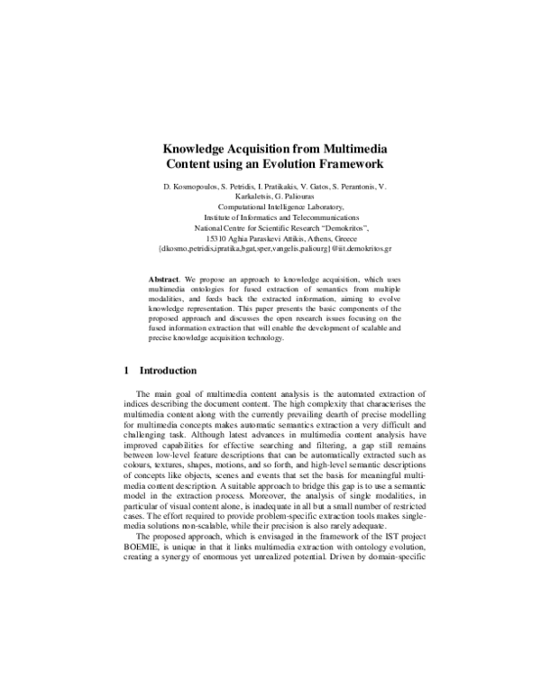 (PDF) Knowledge Acquisition from Multimedia Content using an Evolution Framework