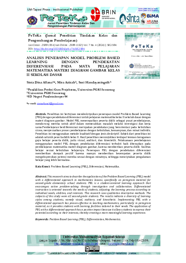 (PDF) ANALISIS PENERAPAN MODEL PROBLEM BASED LEARNING DENGAN PENDEKATAN DIFERENSIASI PADA MATA ...