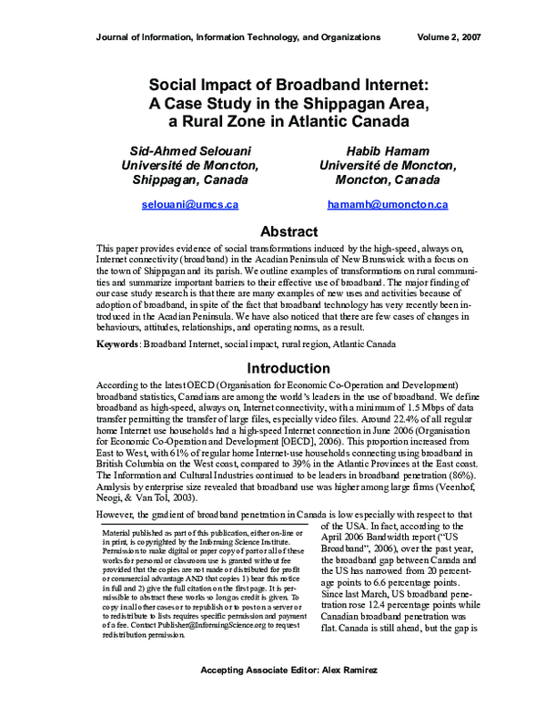 (PDF) Social Impact of Broadband Internet: A Case Study in the ...