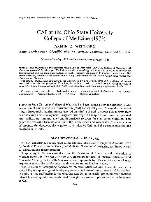 (PDF) CAI at the Ohio State University College of Medicine (1973)