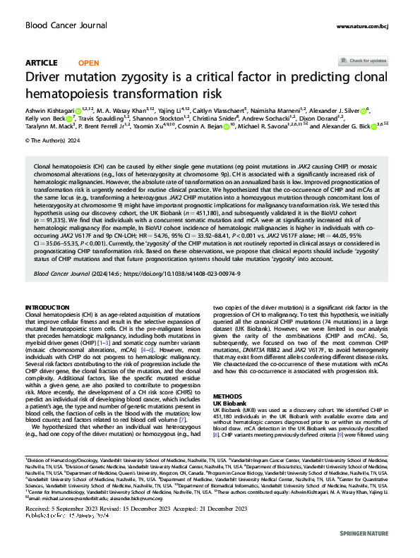 (PDF) Driver mutation zygosity is a critical factor in predicting ...