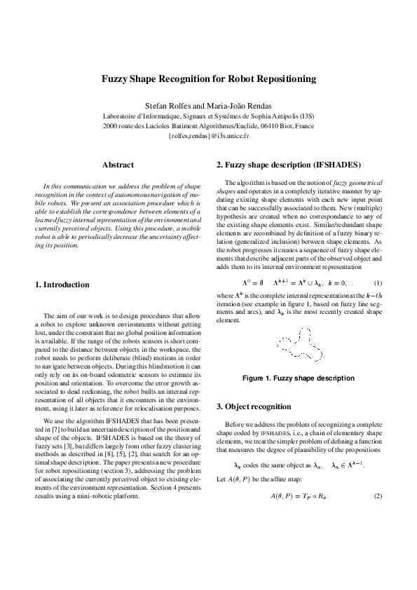 (PDF) Fuzzy shape recognition for robot repositioning