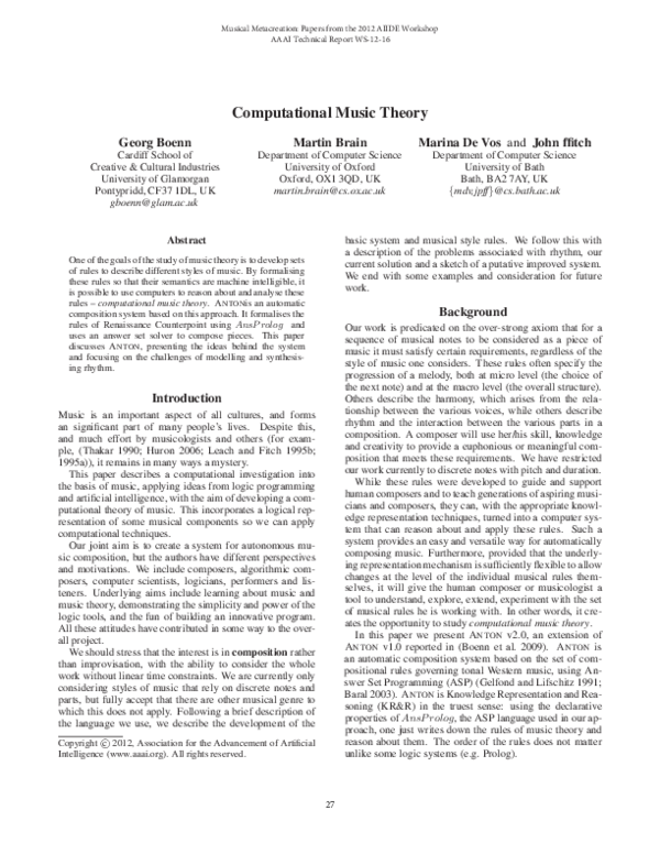 (PDF) Computational Music Theory