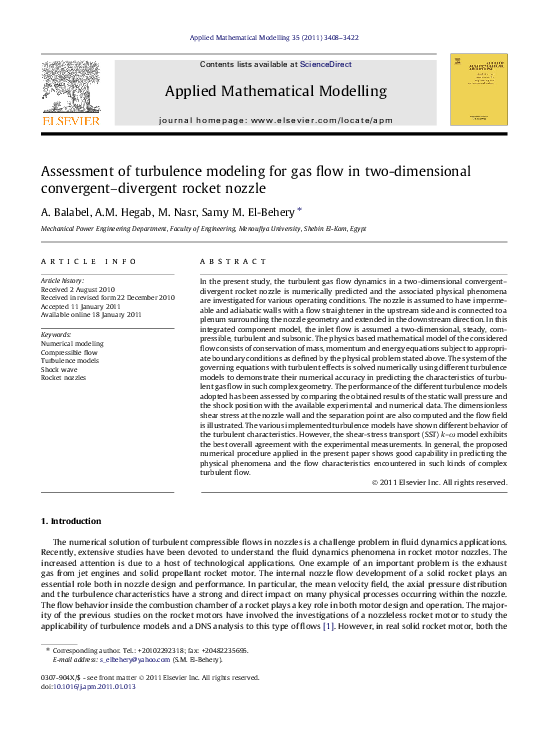 (PDF) Assessment of turbulence modeling for gas flow in two-dimensional convergent–divergent ...