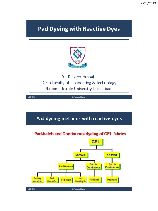(PDF) Pad Dyeing with Reactive Dyes
