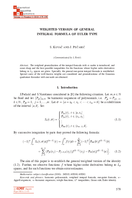(PDF) WEIGHTED VERSION OF GENERAL INTEGRAL FORMULA OF EULER TYPE