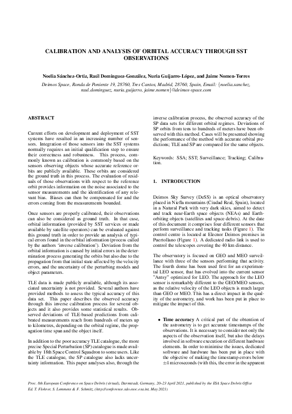 (PDF) Calibration and Analysis of Orbital Accuracy through SST Observations