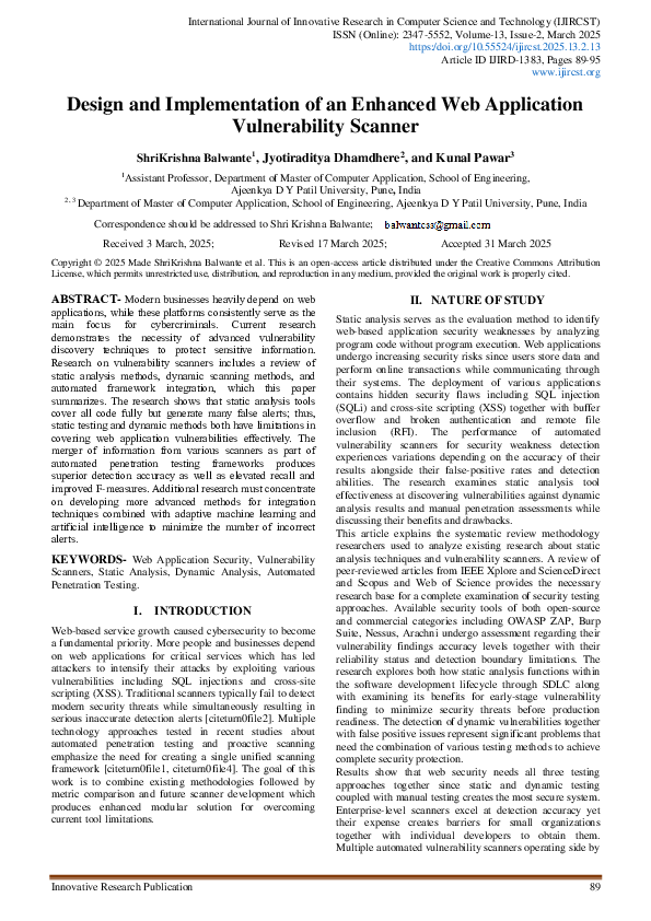 (PDF) Design and Implementation of an Enhanced Web Application Vulnerability Scanner