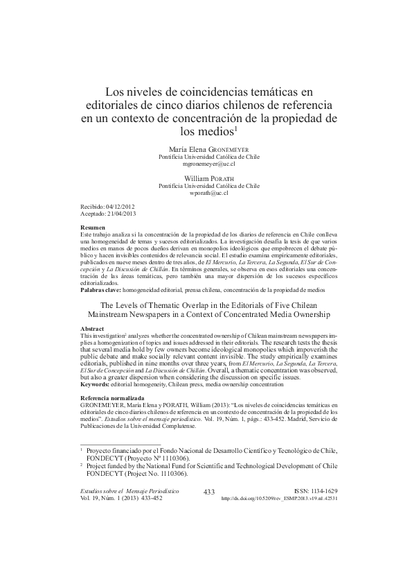 (PDF) Los niveles de coincidencias temáticas en editoriales de cinco ...
