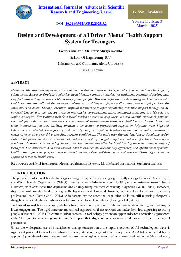 (PDF) Design and Development of AI Driven Mental Health Support System for Teenagers