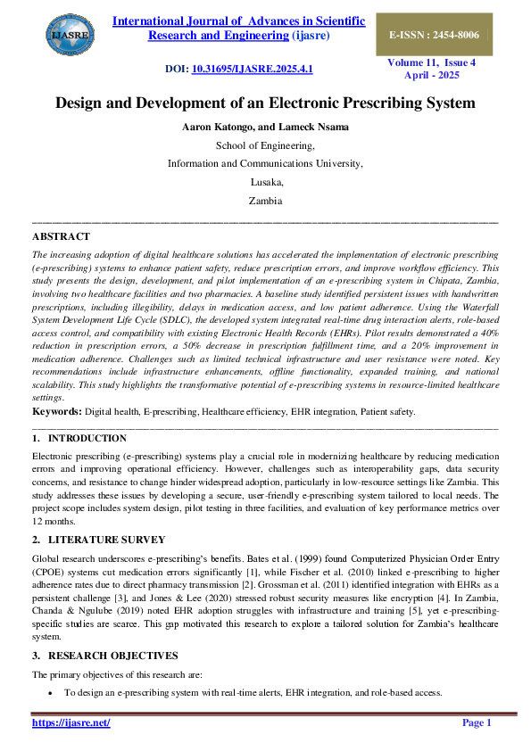 (PDF) DESIGN AND DEVELOPMENT OF AN ELECTRONIC PRESCRIBING SYSTEM