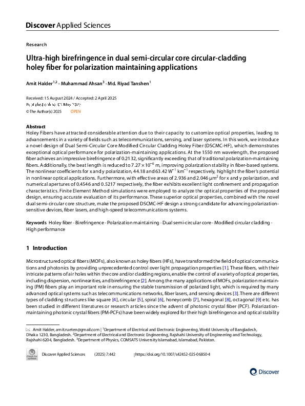 (PDF) Ultra-high birefringence in dual semi-circular core circular ...