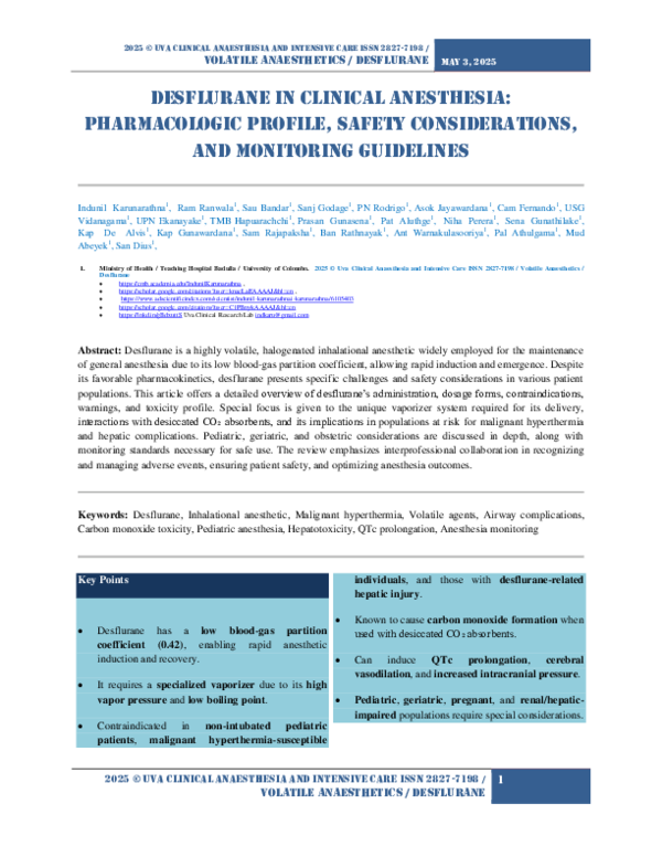 (PDF) Desflurane in Clinical Anesthesia: Pharmacologic Profile, Safety ...
