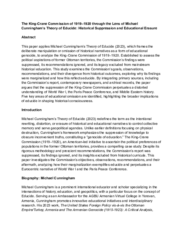 (PDF) The King-Crane Commission of 1919-1920 through the Lens of ...