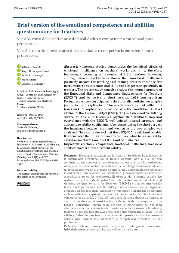 (PDF) Brief version of the emotional competence and abilities ...