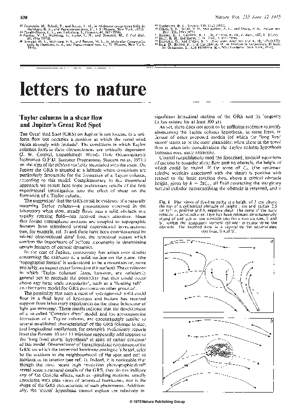 (PDF) Taylor columns in a shear flow and Jupiter's Great Red Spot