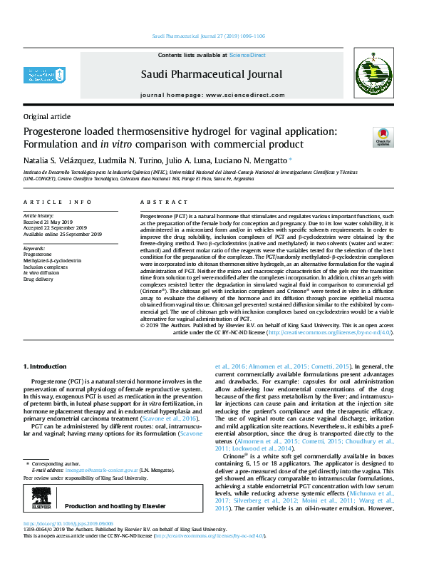 (PDF) Progesterone loaded thermosensitive hydrogel for vaginal ...
