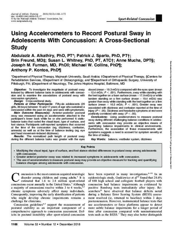 (PDF) Using Accelerometers to Record Postural Sway in Adolescents With ...