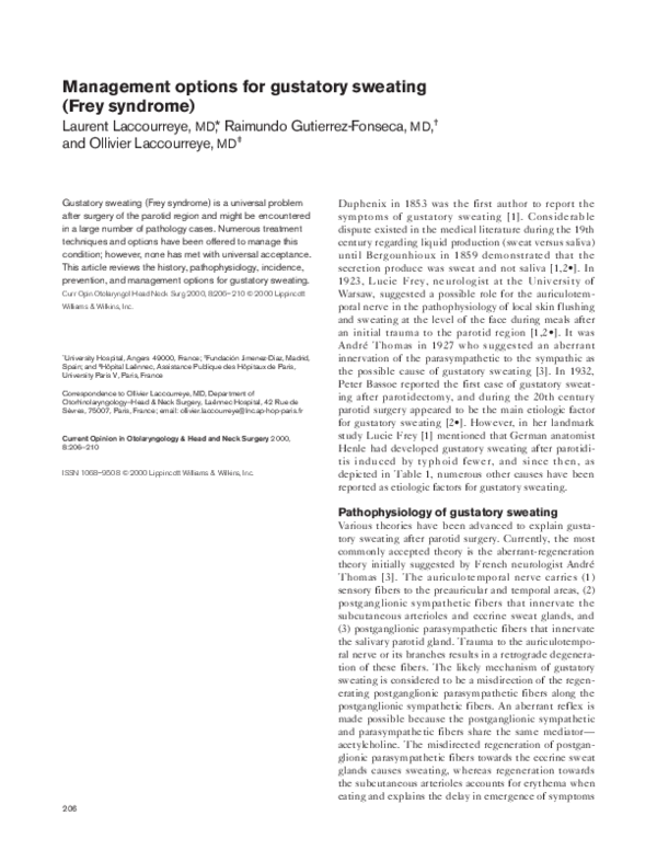 (PDF) Management options for gustatory sweating (Frey syndrome)