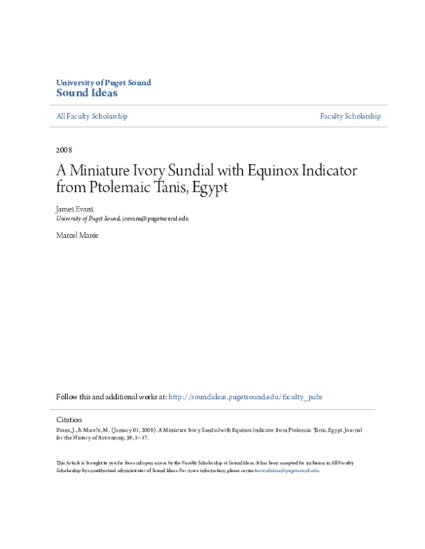 (PDF) A Miniature Ivory Sundial with Equinox Indicator from Ptolemaic ...