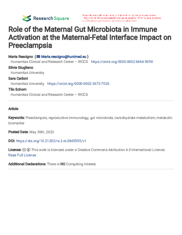 (PDF) Role of the Maternal Gut Microbiota in Immune Activation at the ...