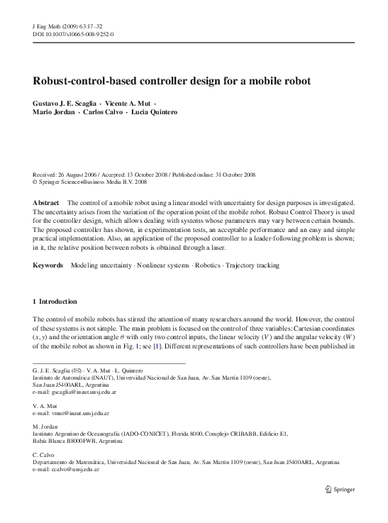 (PDF) Robust-control-based controller design for a mobile robot