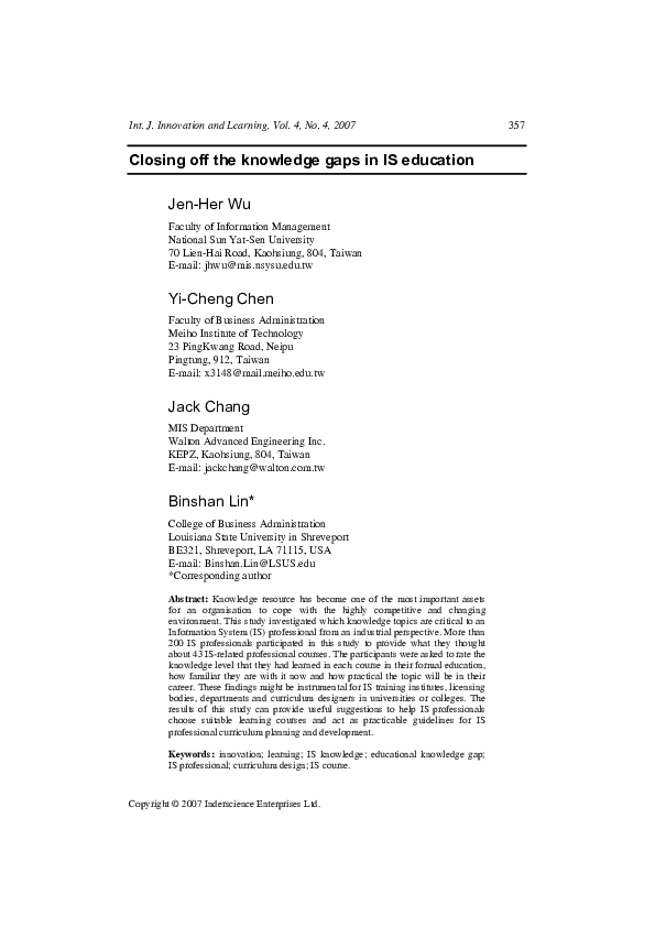 (PDF) Closing off the knowledge gaps in IS education