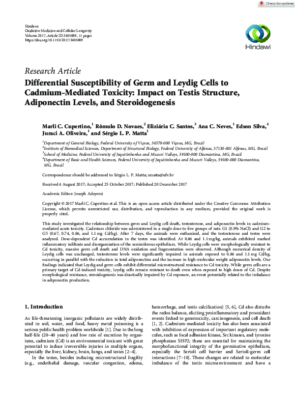 (PDF) Differential Susceptibility of Germ and Leydig Cells to Cadmium ...